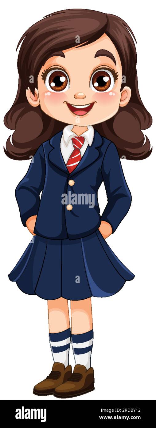 Cute girl student cartoon character in school uniform illustration ...