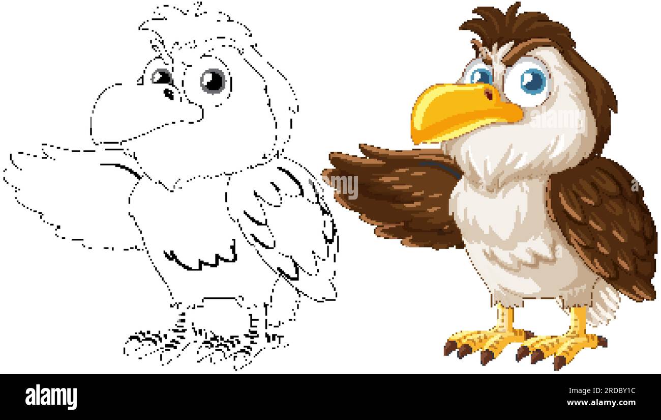 Vector cartoon illustration of an owl standing with one wing open ...