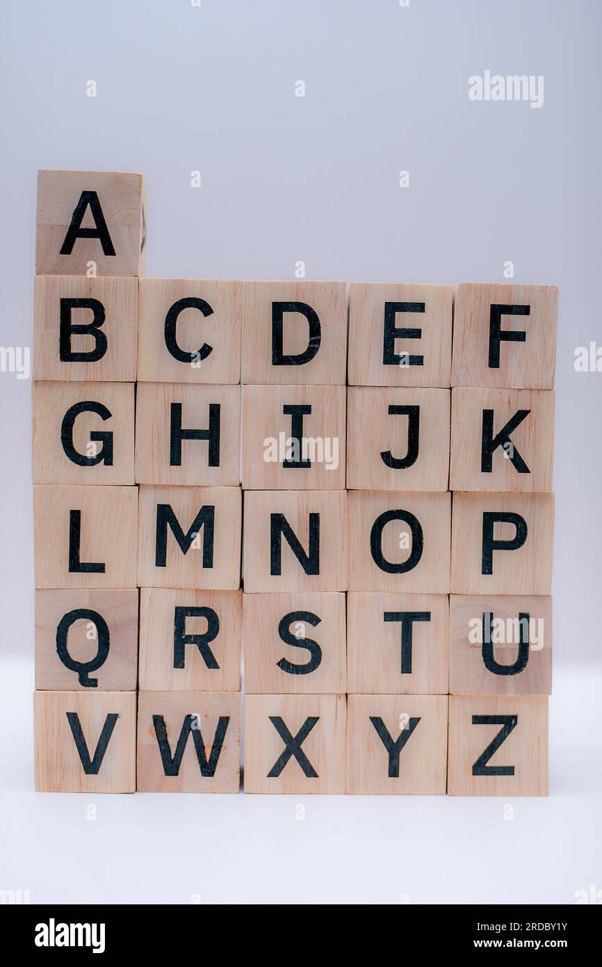 A-Z wooden block with white background Stock Photo - Alamy