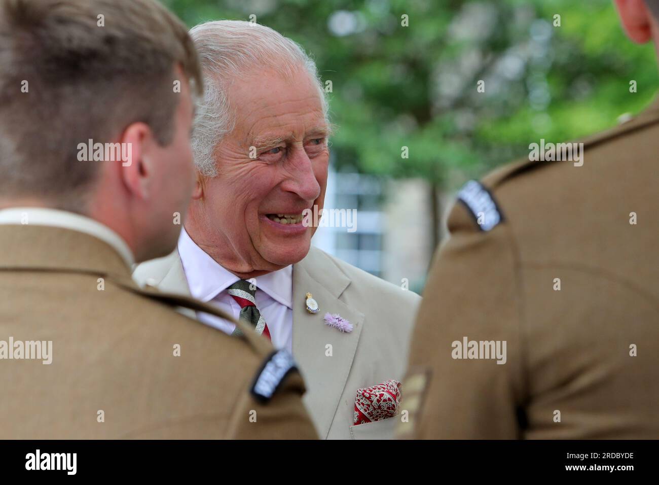 King Charles III during a visit to Brecon Barracks in Brecon, Wales ...