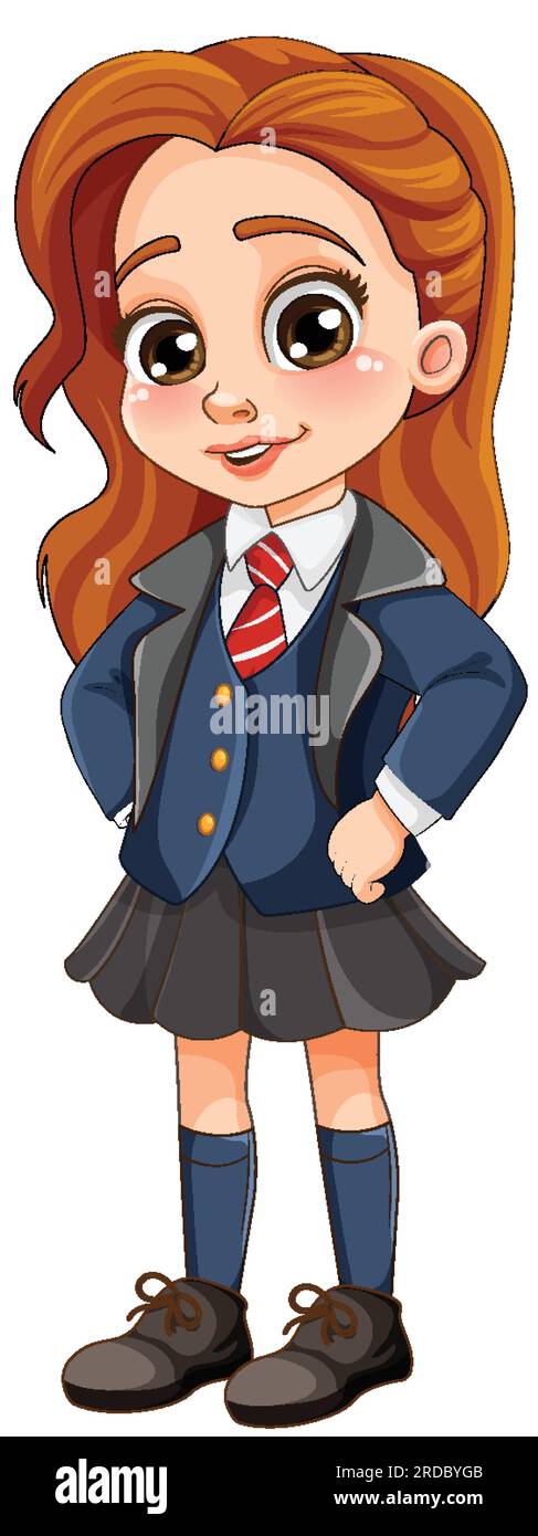 Cute girl student in school uniform illustration Stock Vector Image ...