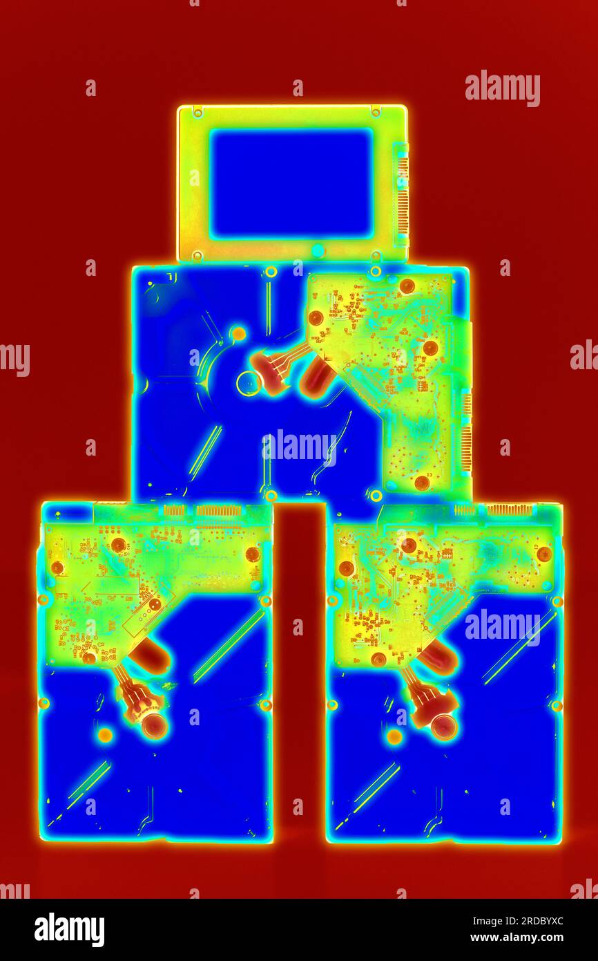 Thermal camera view over IT Pyramide with SSD Solid State Drive on top ...