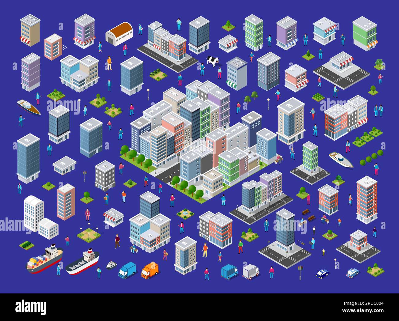 Set of modern isometric buildings and houses for sites and games ...
