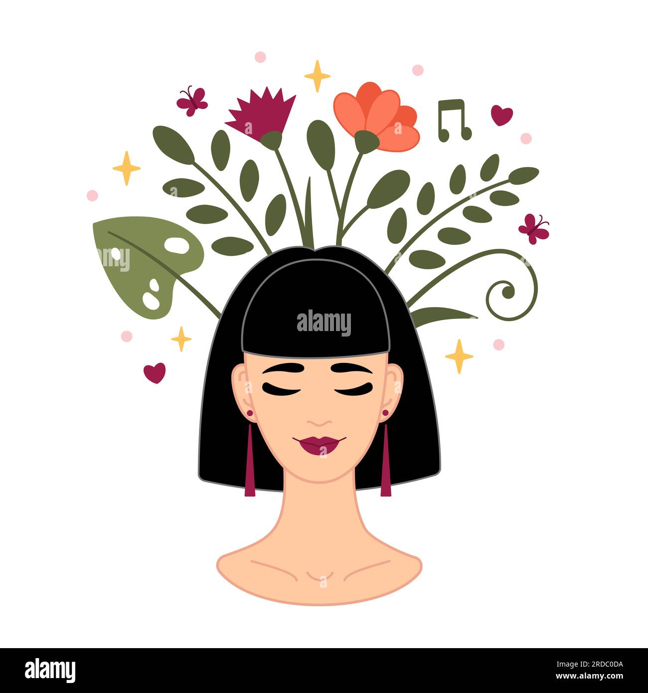 Mental health concept. Smiling Latin woman accepts, loves herself. Girl ...