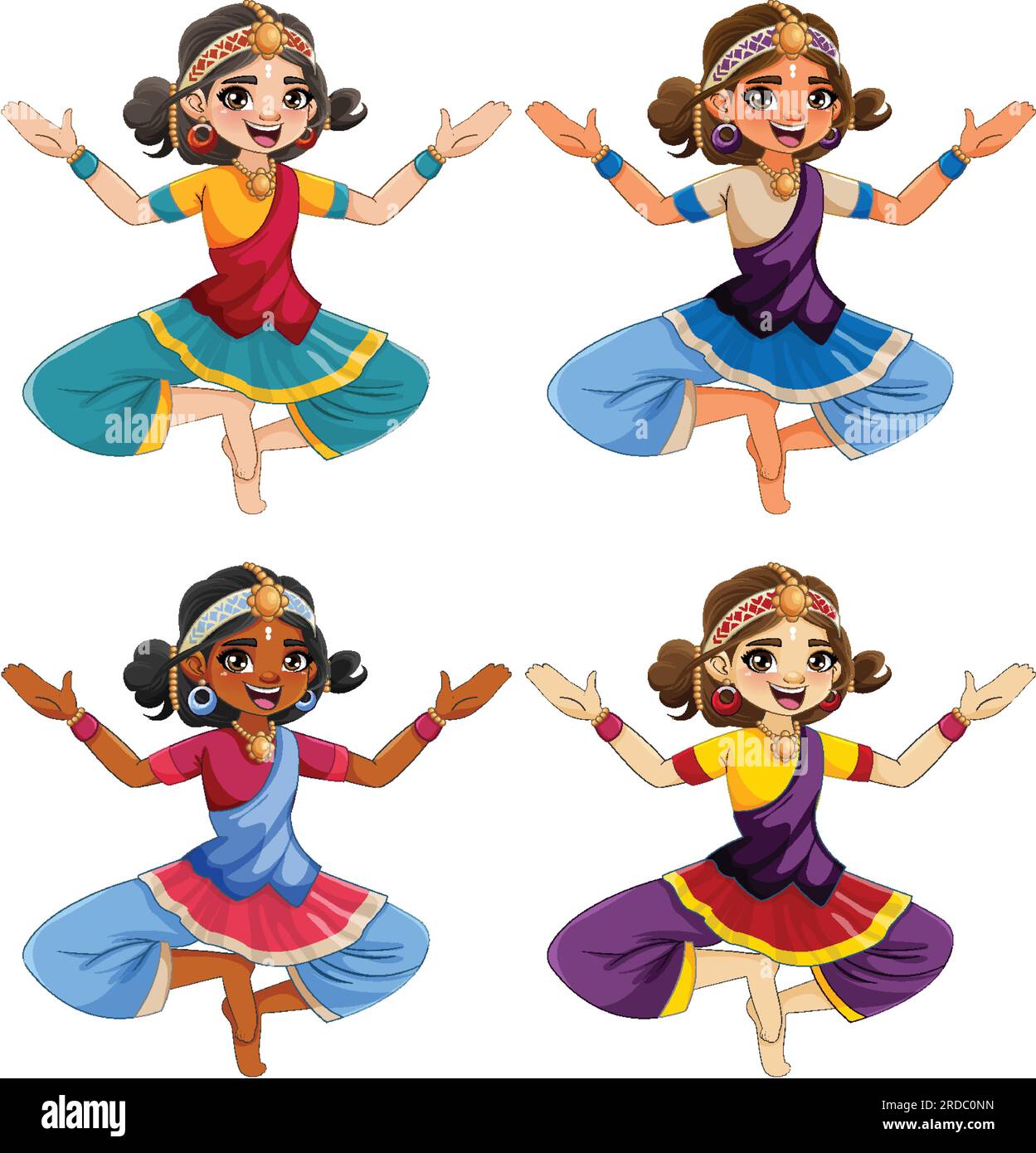Indian cartoon characters in traditional cultural outfit set ...