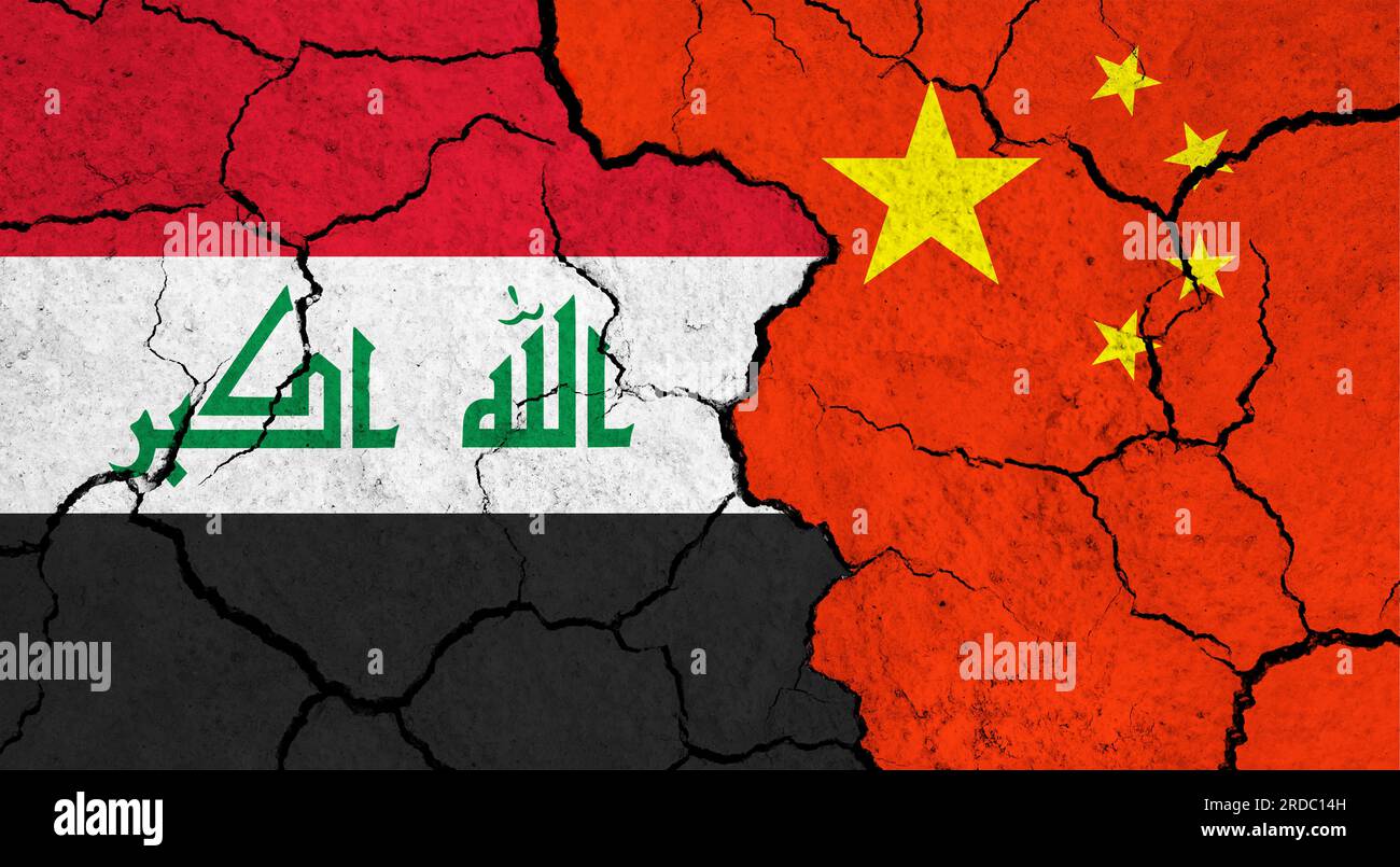 Flags of Iraq and China on cracked surface - politics, relationship ...