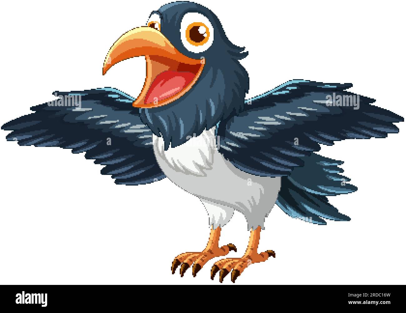 A happy raven spreads its wings in a vector cartoon illustration style ...