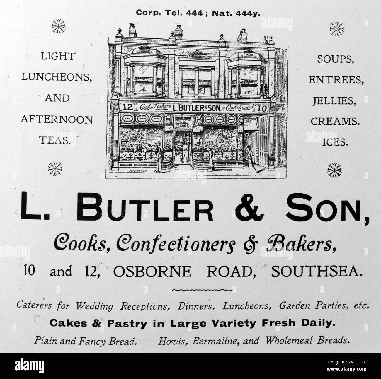 Advertisement for L. Butler and Son of 10 and 12 Osborne Road, Southsea ...