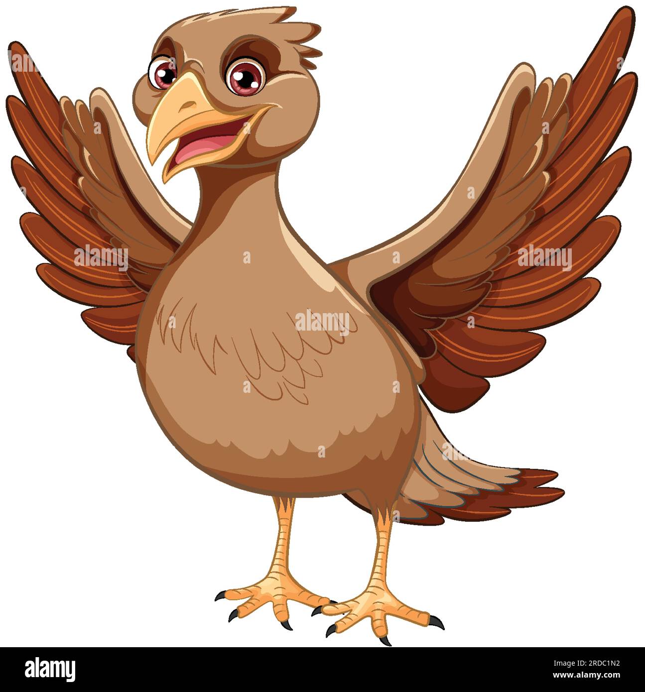 A vector cartoon illustration of a brown bird spreading its wings ...