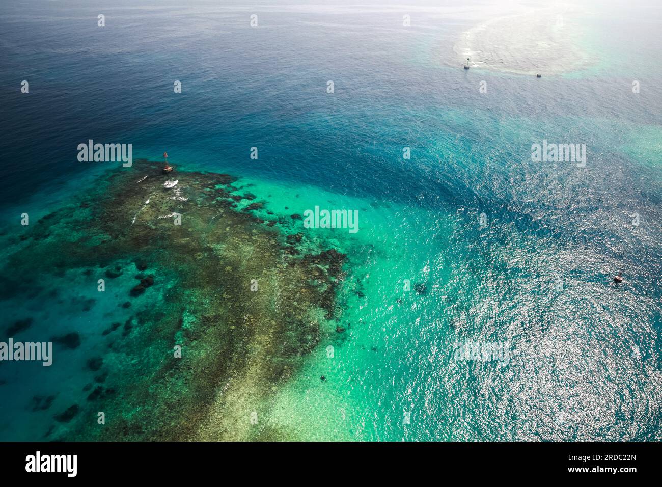 Persian Gulf aerial view, Saudi Arabia. Red beacon tower stands in ...