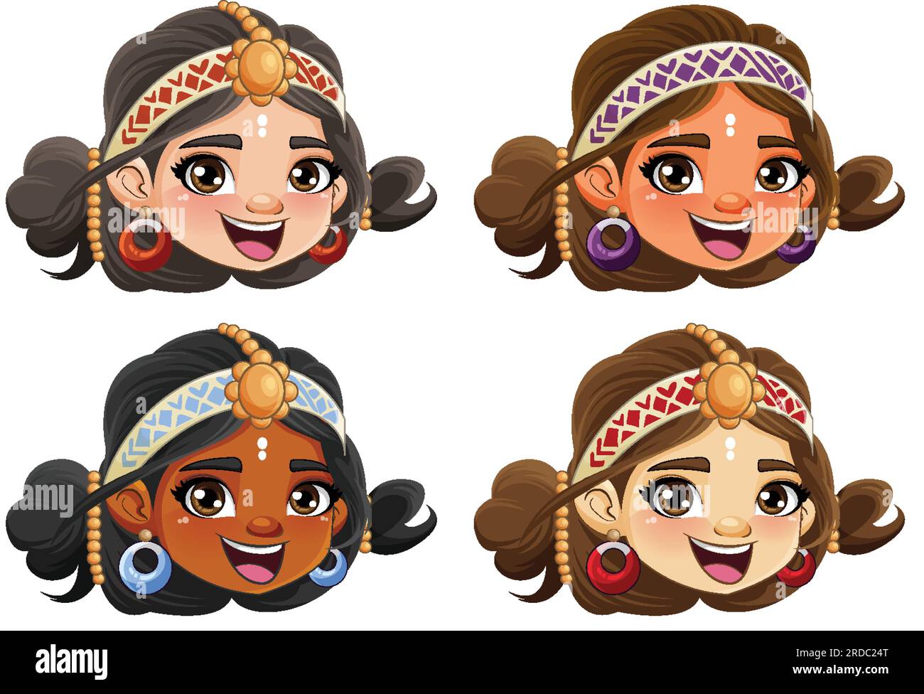 Set of Indian cartoon character face smiling illustration Stock Vector ...