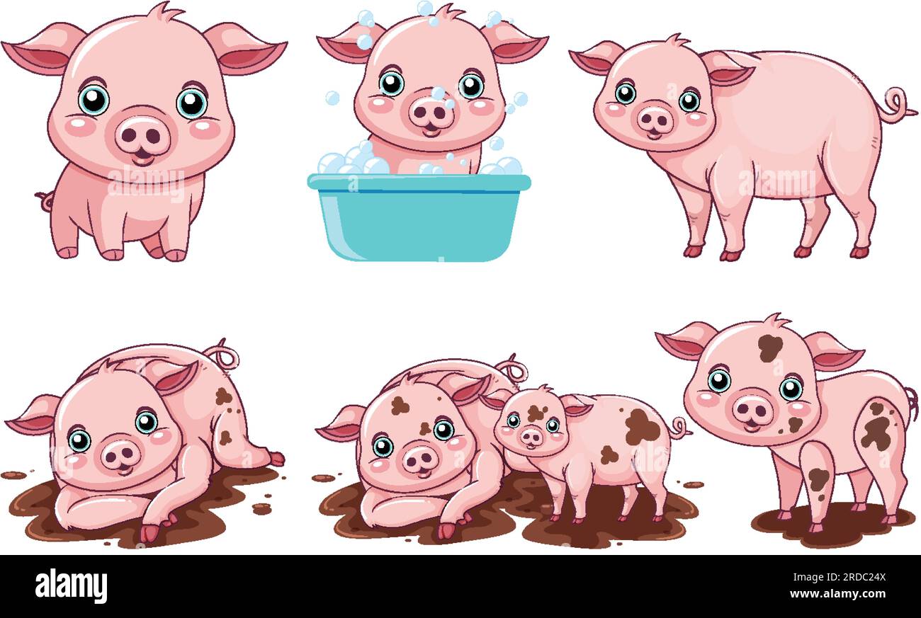 Cute Cartoon Pigs In Mud