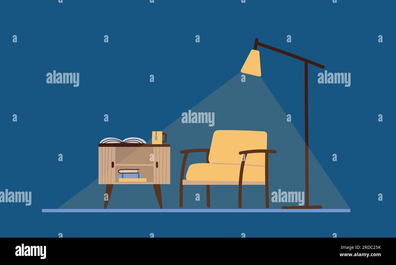 Simple composition of furniture and books in a cozy reading spot under ...