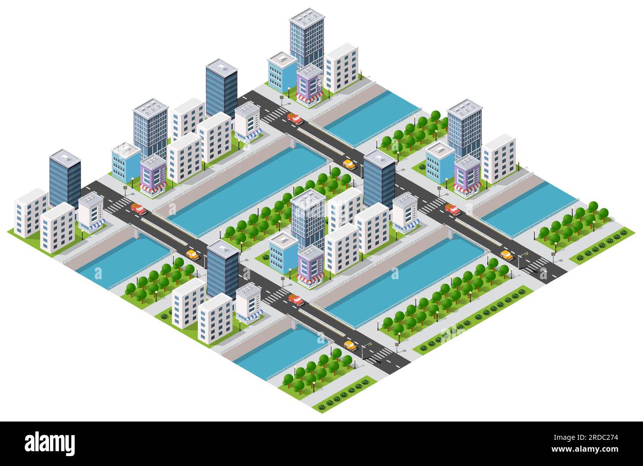 Isometric 3D illustration City with river embankment with people ...