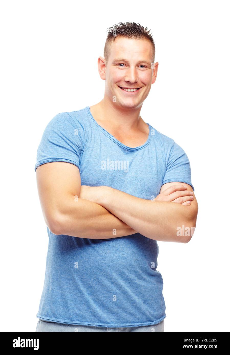 Casually handsome. A cropped portrait of a happy man, isolated on white ...
