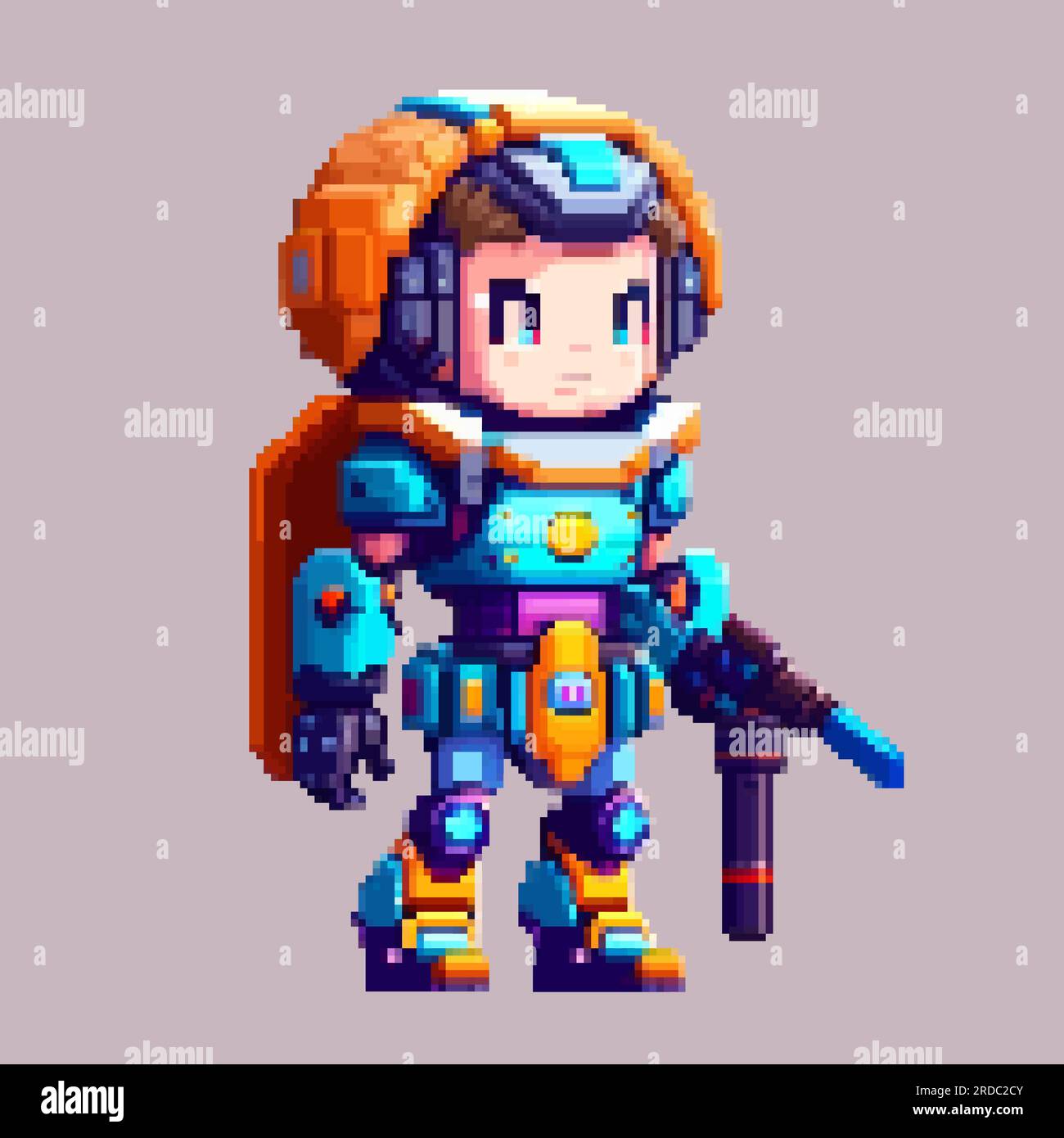 Robot spaceman pixel art character for 8 bit game scenery arcade video ...