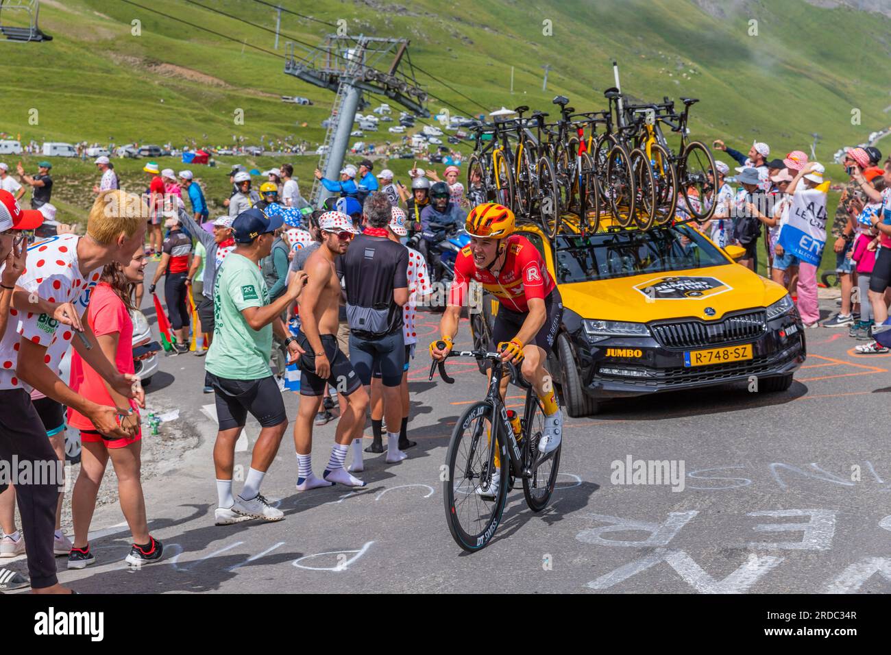 Col du Tourmalet, France - July 06 2023: Jonas Abrahamsen climbig the ...