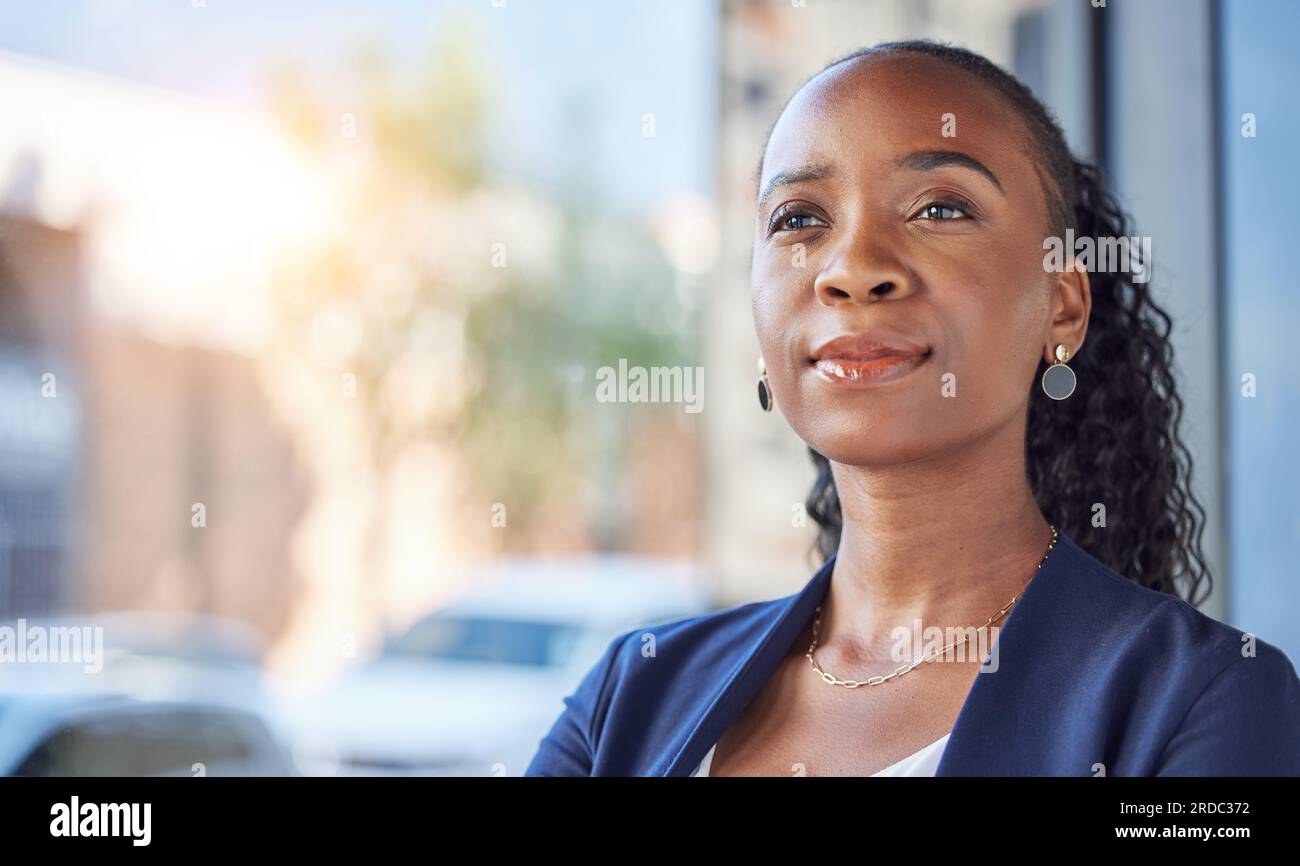 Black woman, thinking and business, future and ideas with lawyer and ...
