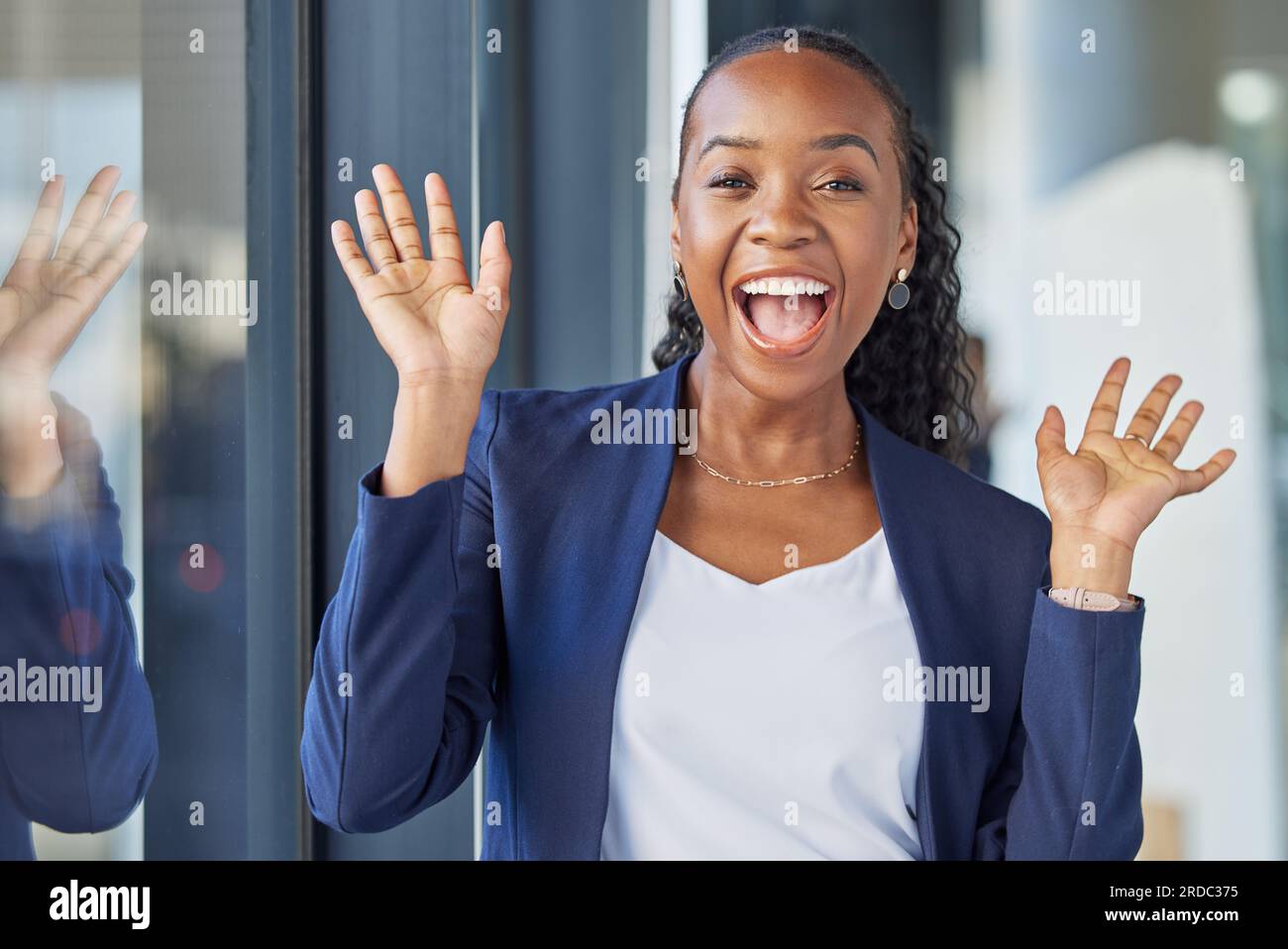 Black woman, excited in portrait and business, confidence and happy ...
