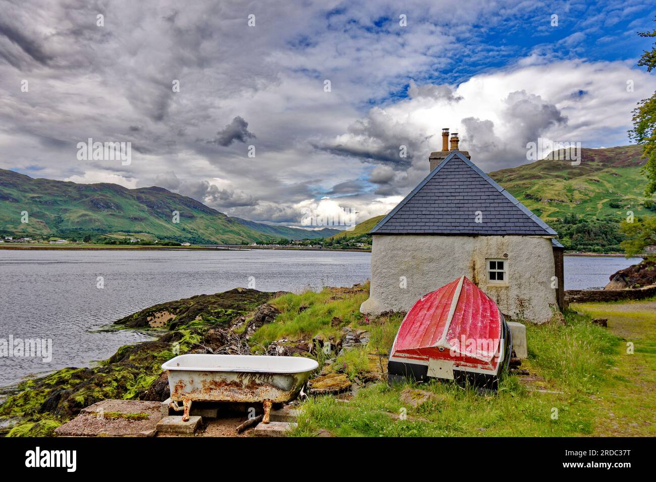 Loch Duich west coast Scotland an old outdoor bath with a view over the ...