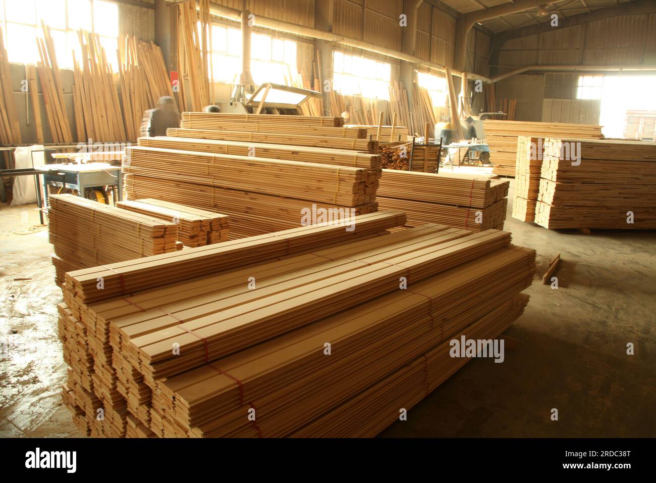 Wood timber construction material. Pile of construction timber at the ...