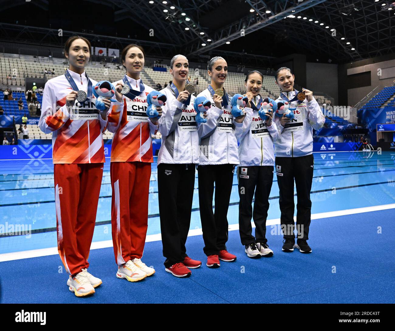 Fukuoka, Japan. 20th July, 2023. Silver medalist Wang Liuyi/Wang Qianyi of China, Gold medalist ...