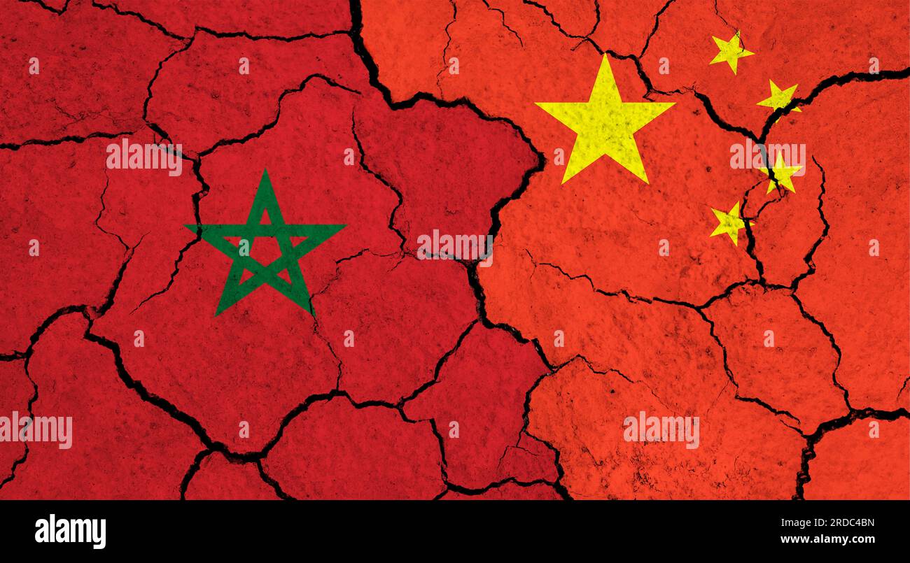 Flags of Morocco and China on cracked surface - politics, relationship ...