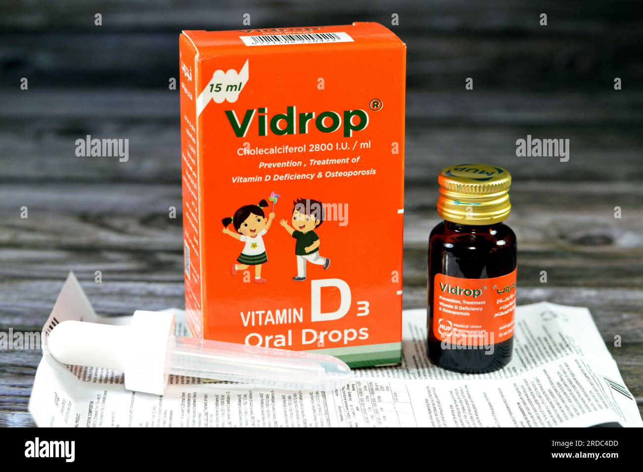 Cairo, Egypt, June 26 2023: Vidrop 2800IU oral drops, Vitamin D analog ...