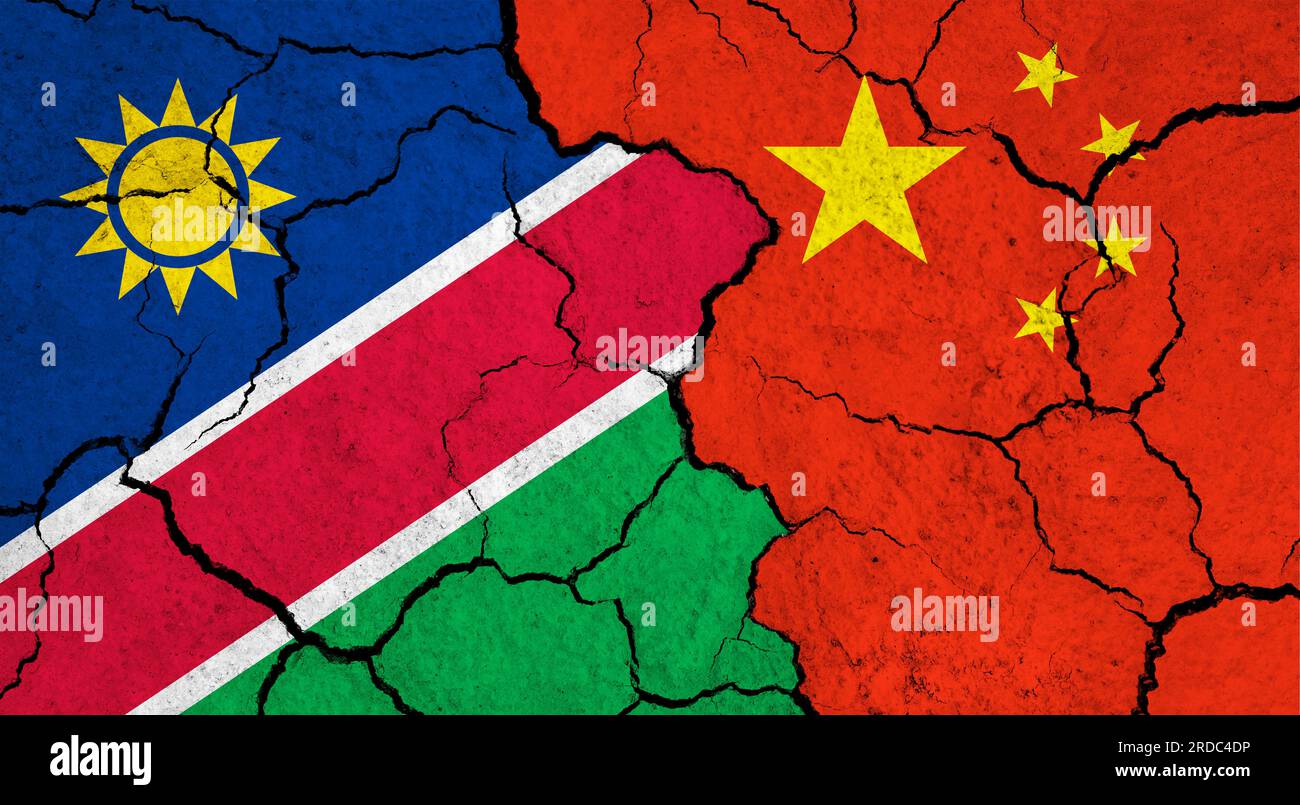 Flags of Namibia and China on cracked surface - politics, relationship ...
