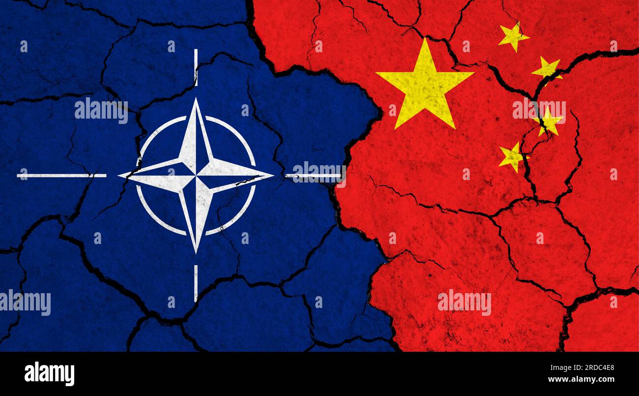 Flags of NATO and China on cracked surface - politics, relationship ...