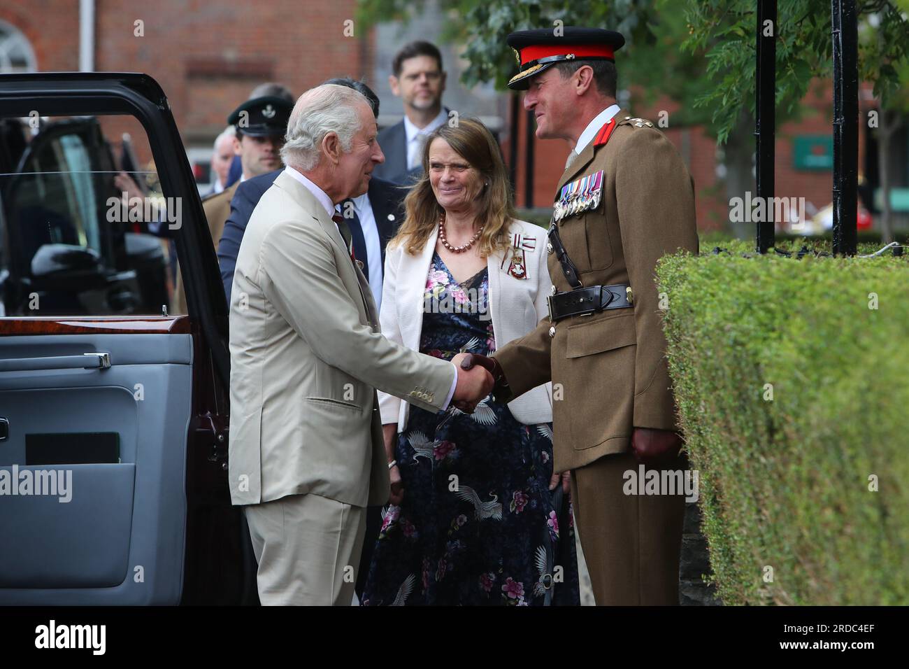 King Charles III is greeted by Brigade Commander, Brigadier Nick Thomas ...