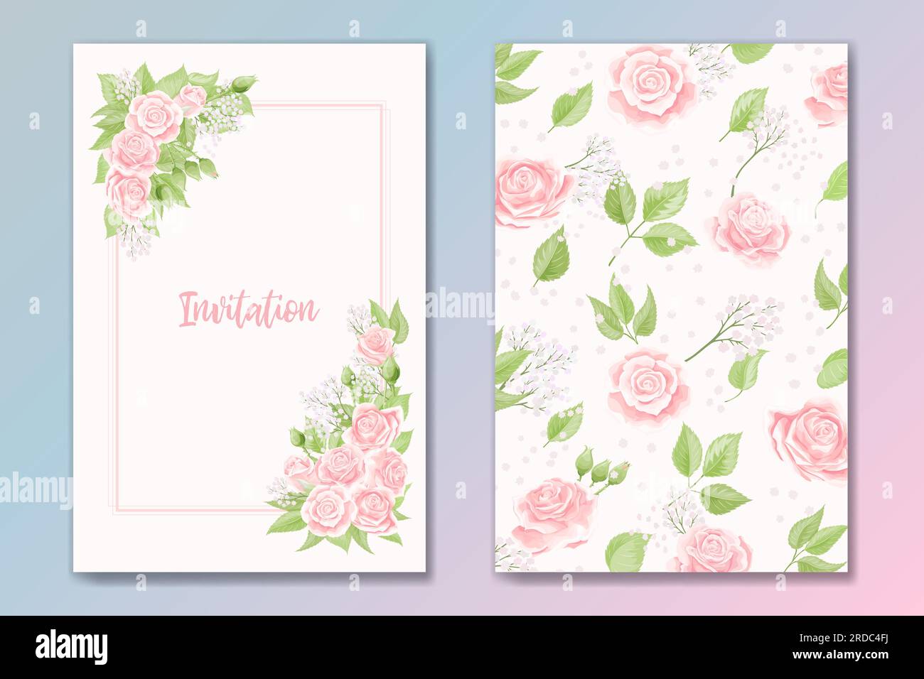 Set of two cards for wedding invitation, birthday greeting with rose flowers Stock Vector Image ...