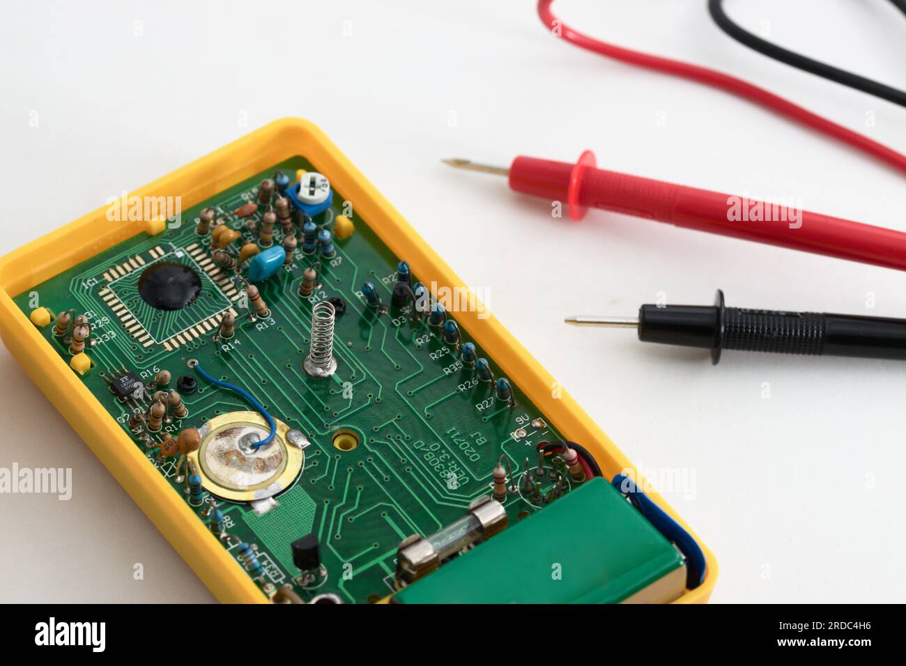 Interior of the integrated circuit of a tester with the black and red ...