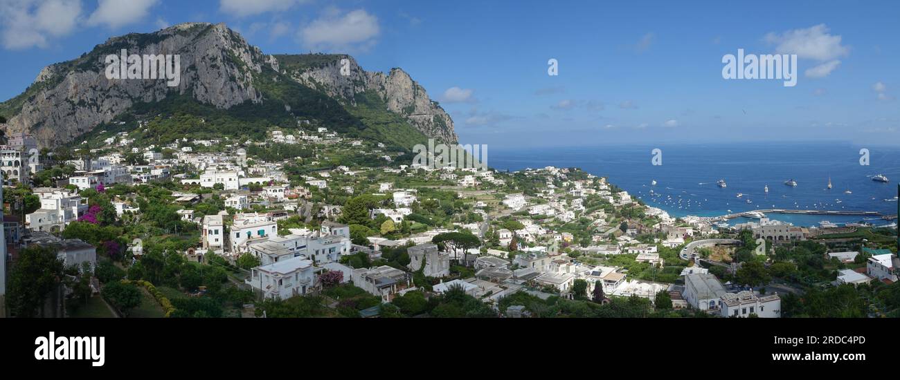 Panorama from the top of the funicular railway in the island of Capri ...
