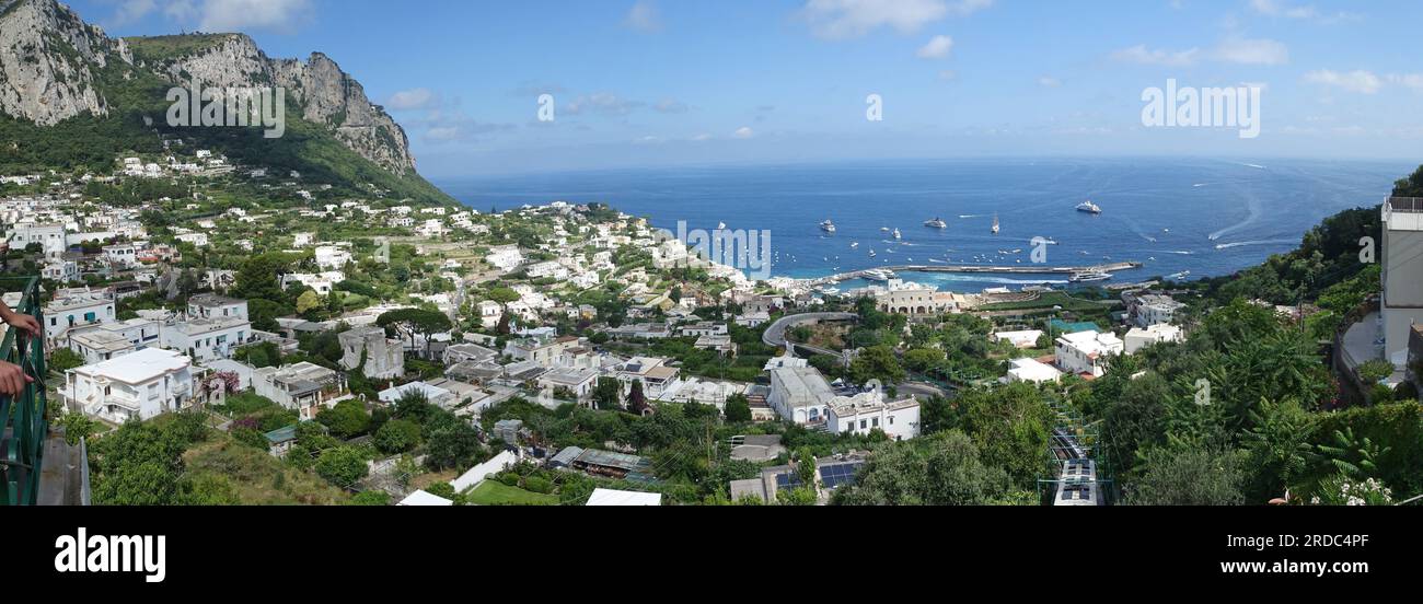 Panorama from the top of the funicular railway in the island of Capri ...