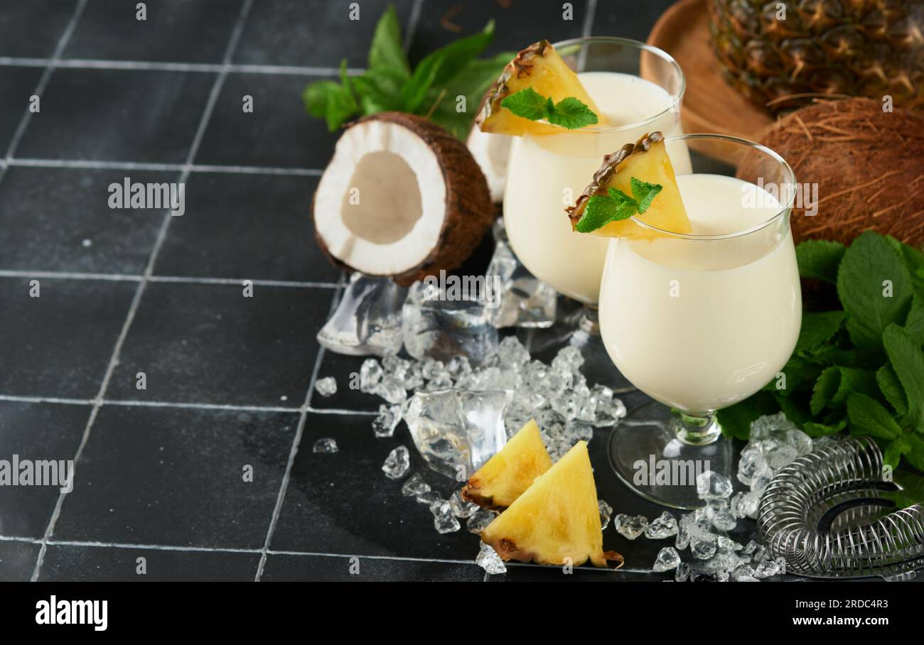 Pina Colada. Traditional caribbean cocktail from rum, pineapple juice ...