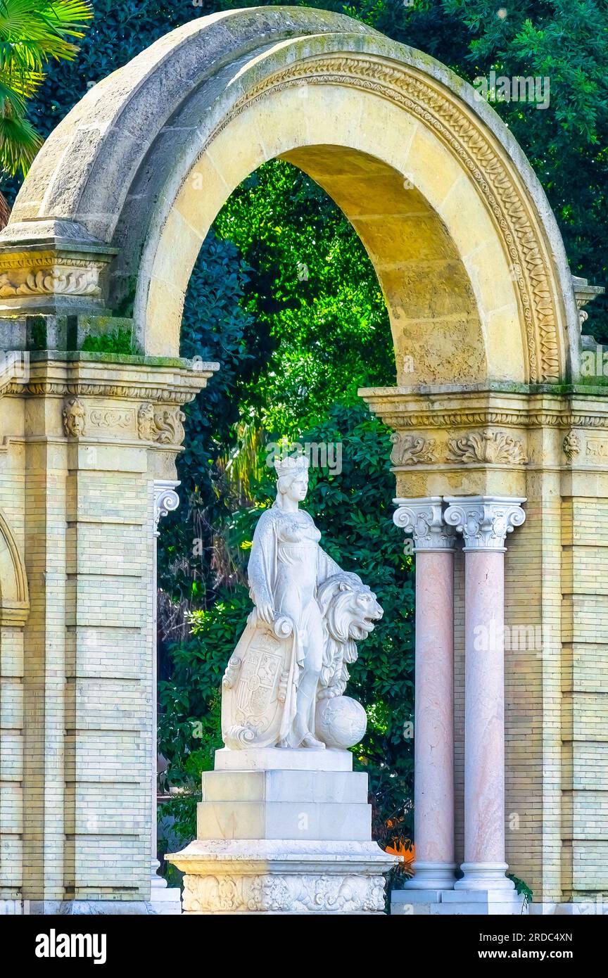 Seville, Spain, Fountain Glorieta de San Diego. Ancient stone sculpture ...
