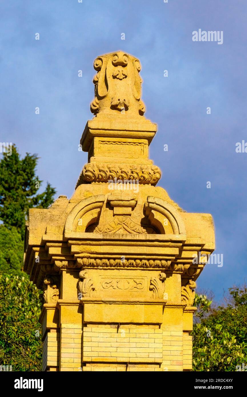 Seville, Spain, Ancient decoration column at the entrance of the Maria ...