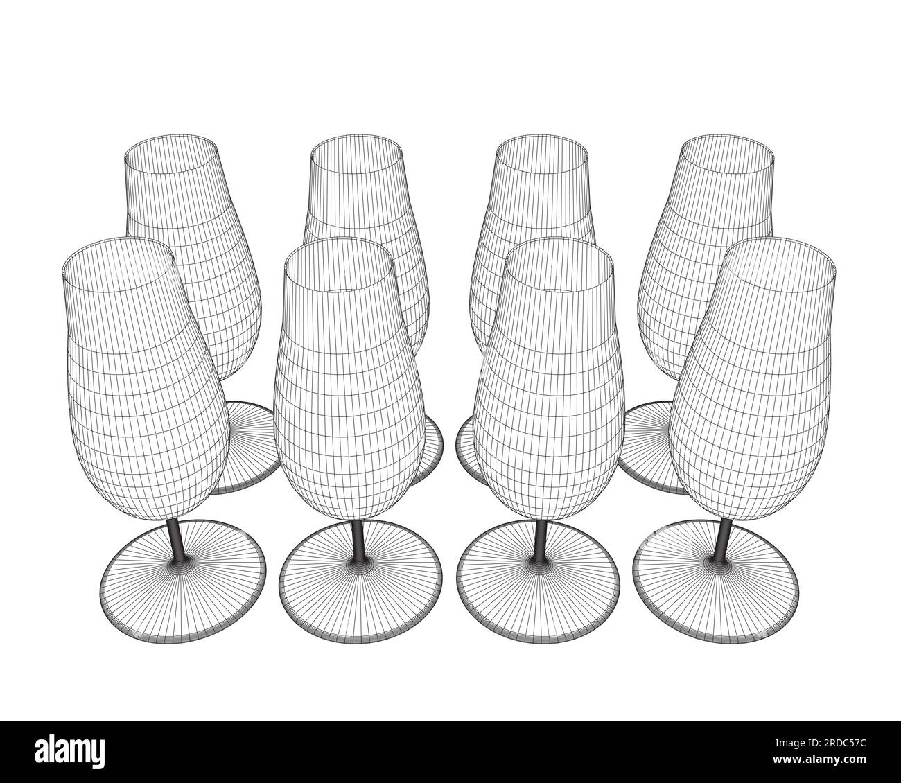 Wine Glass Set Vector Simple Design Set Of Wireframe Of Glasses From Black Lines Isolated On A