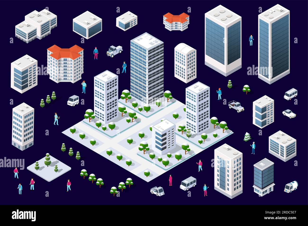 Set of modern isometric buildings and houses for sites and games ...