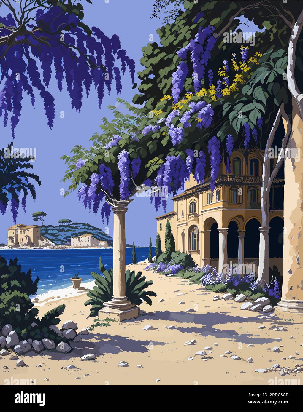 Mediterranean beach Corfu Ancient Roman architecture Renaissance vector ...