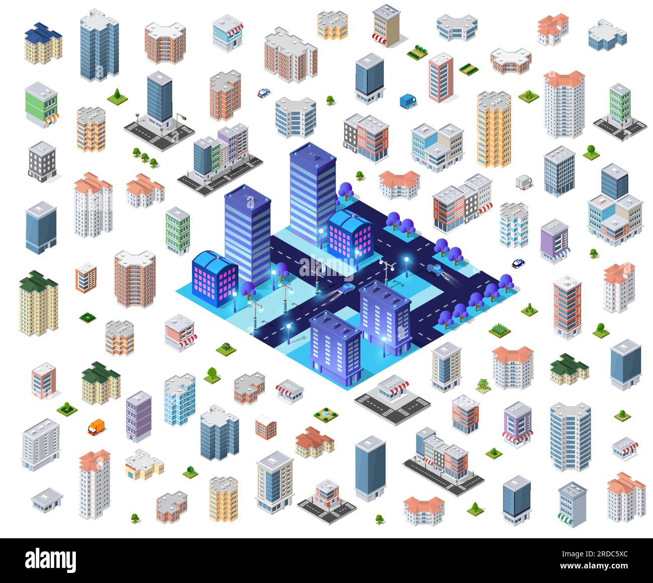 Set of modern isometric buildings and houses for sites and games Stock ...