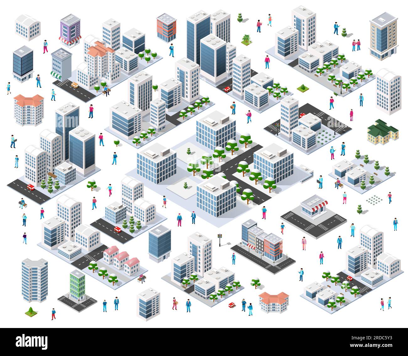 Set of modern isometric buildings and houses for sites and games Stock ...