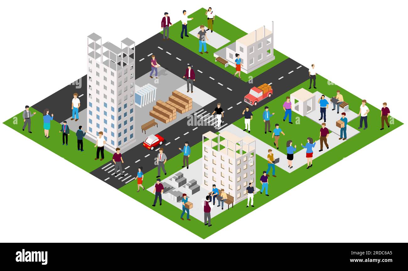 The city lifestyle scene on urban themes with houses, cars, people ...