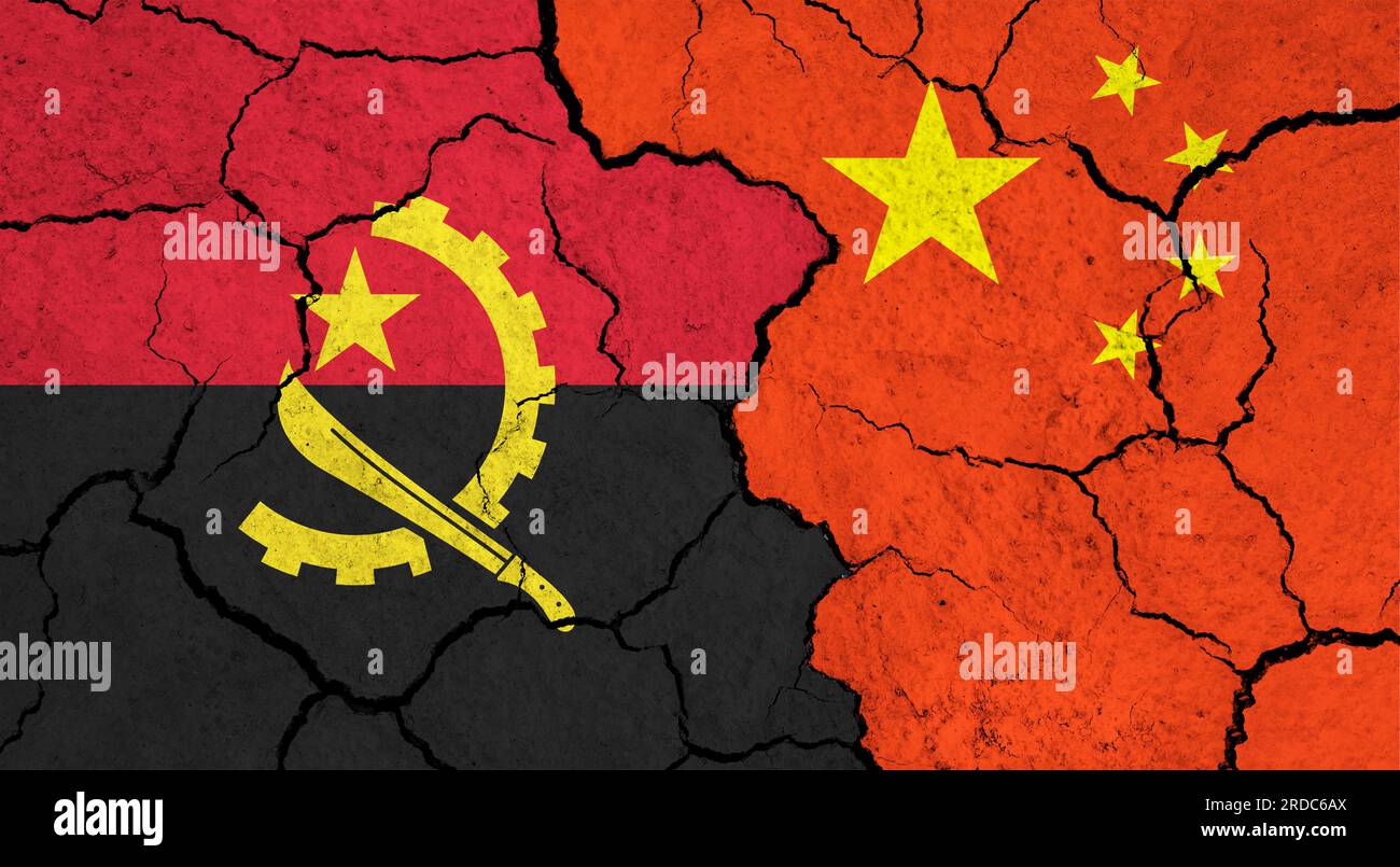 Flags of Angola and China on cracked surface - politics, relationship ...