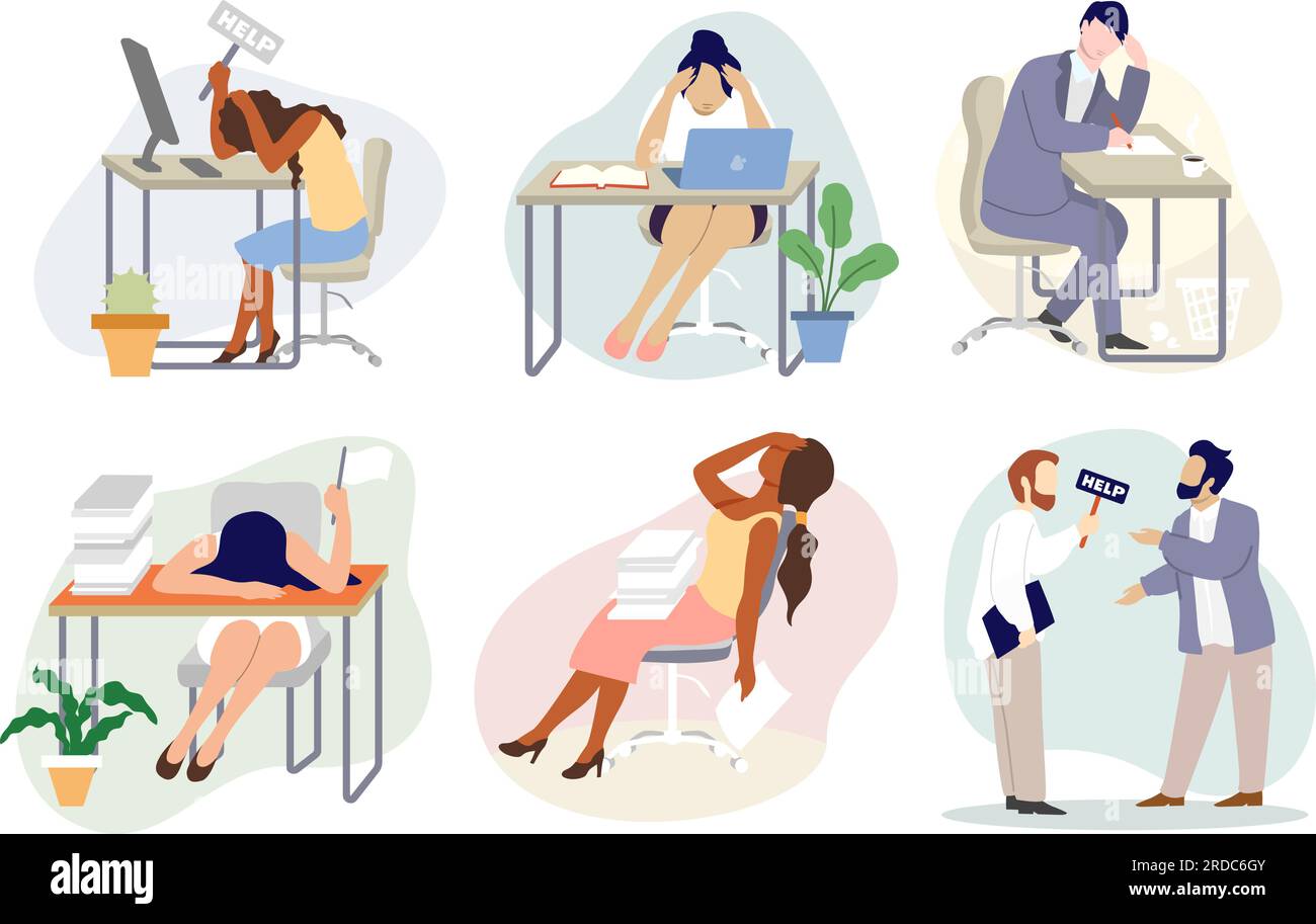 Overworked stressed people, vector flat isolated illustration Stock ...