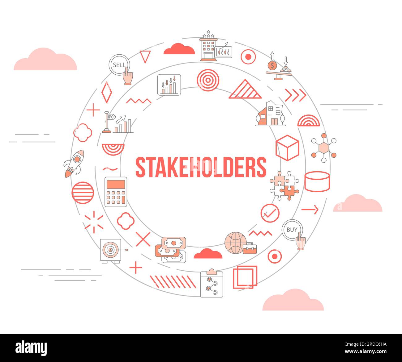 stakeholders concept with icon set template banner and circle round shape vector illustration ...