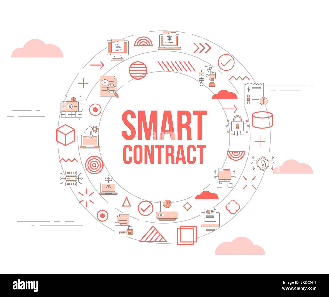 smart contract concept with icon set template banner and circle round ...