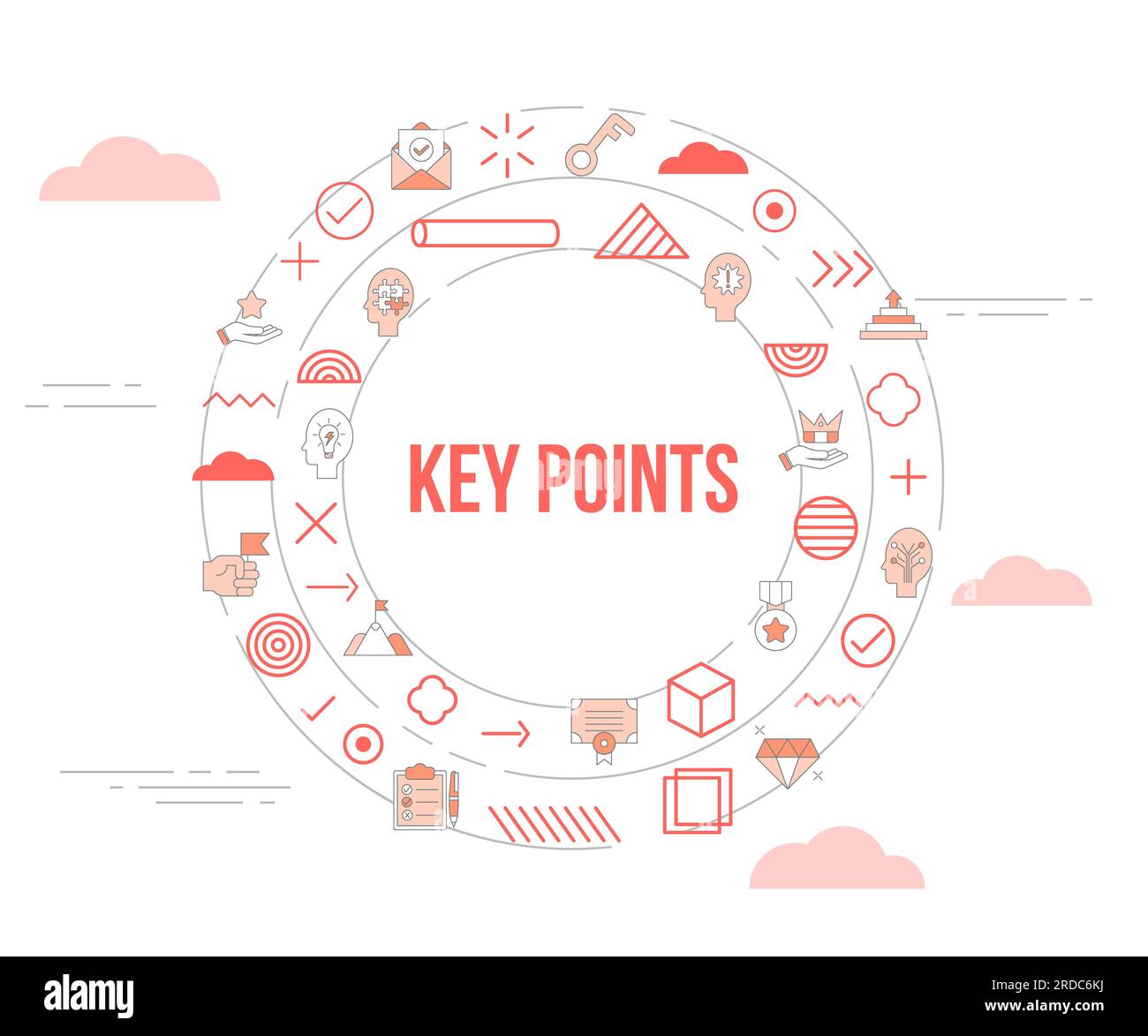 key points concept with icon set template banner and circle round shape vector illustration ...