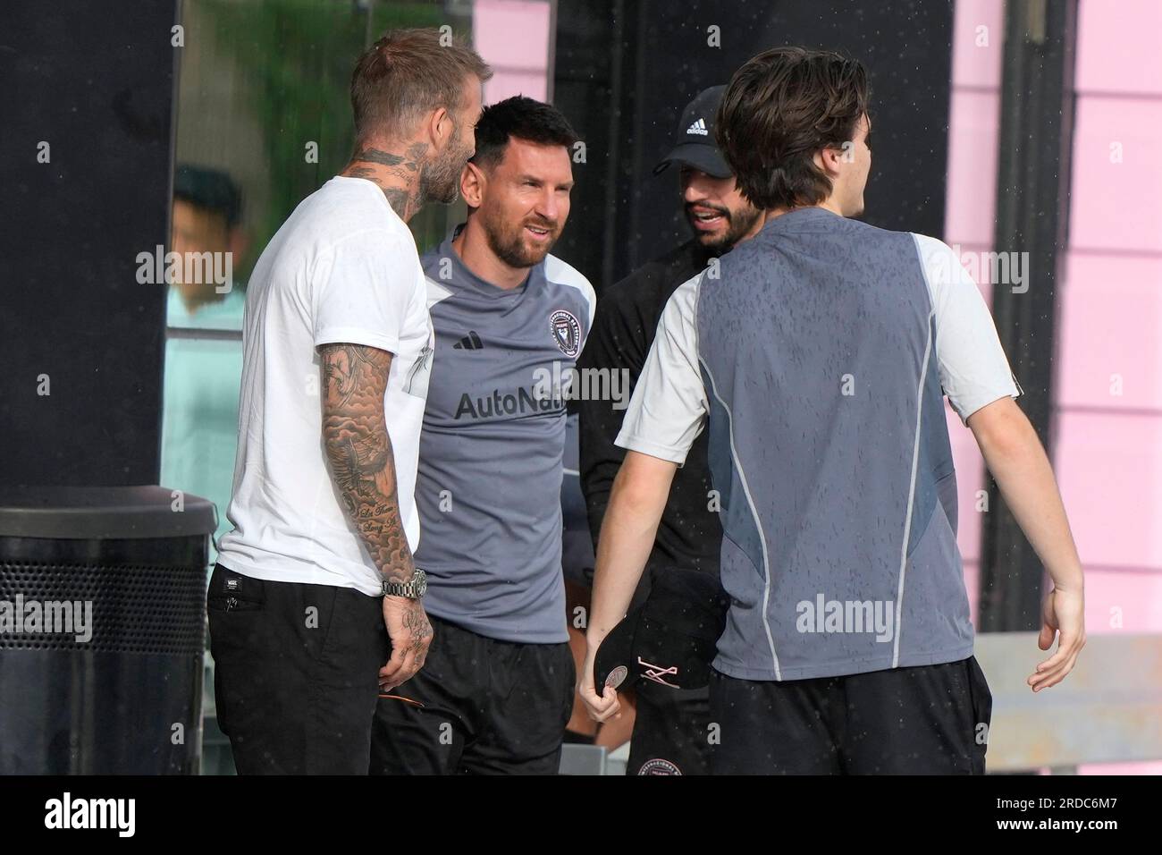 Inter Miami co-owner David Beckham, left, stands with forward Lionel ...
